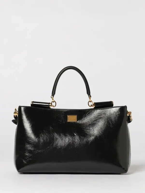 Dolce & Gabbana Vittoria Calfskin Leather Handbag With Removable Shoulder Strap - Black