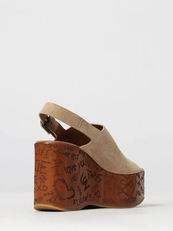 Chloé High Wedge Suede Sandals - Beige