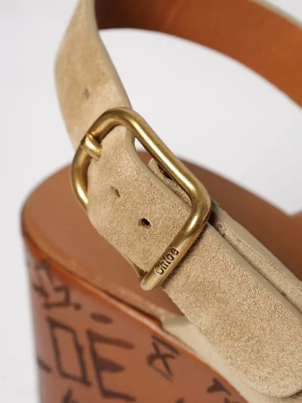 Chloé High Wedge Suede Sandals - Beige
