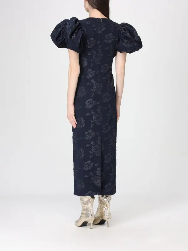 ROTATE BY BIRGER CHRISTENSEN Jacquard Puff Sleeve Midi Dress - Blue