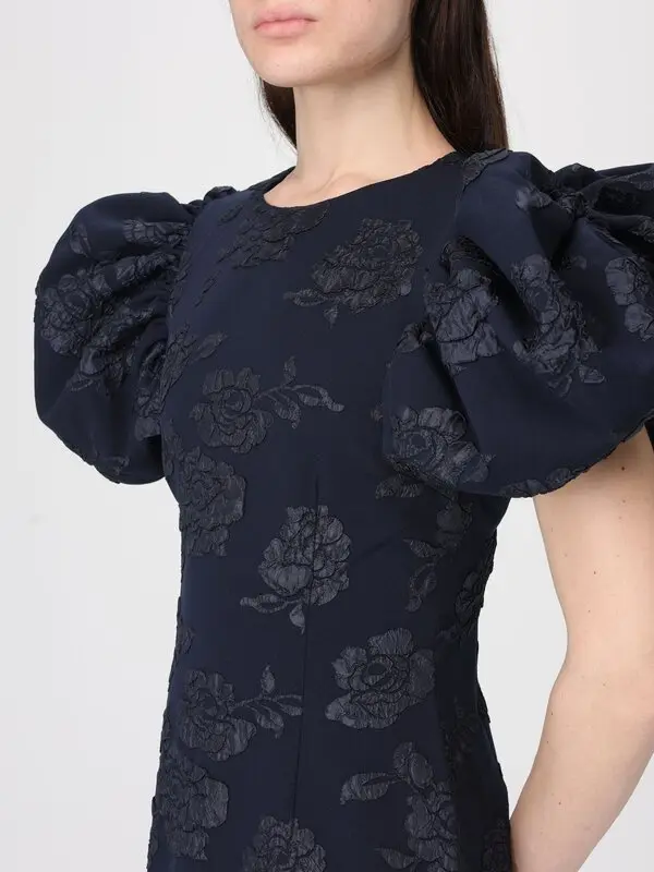 ROTATE BY BIRGER CHRISTENSEN Jacquard Puff Sleeve Midi Dress - Blue
