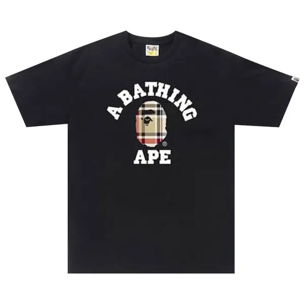 A BATHING APE Check College Tee - Black