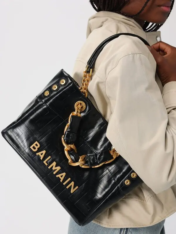 Balmain Shoulder Bag With Gold Tone Chain - Black
