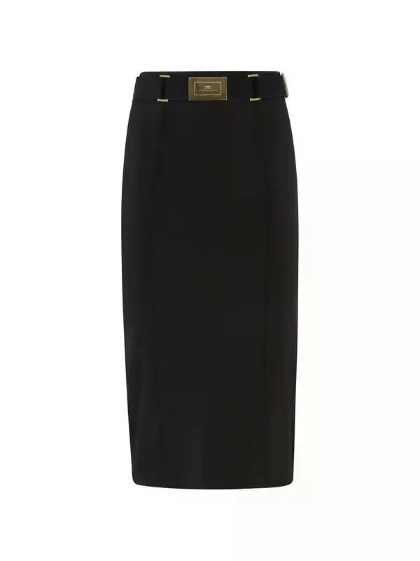 Elisabetta Franchi Midi Skirt With Logo Belt - Black