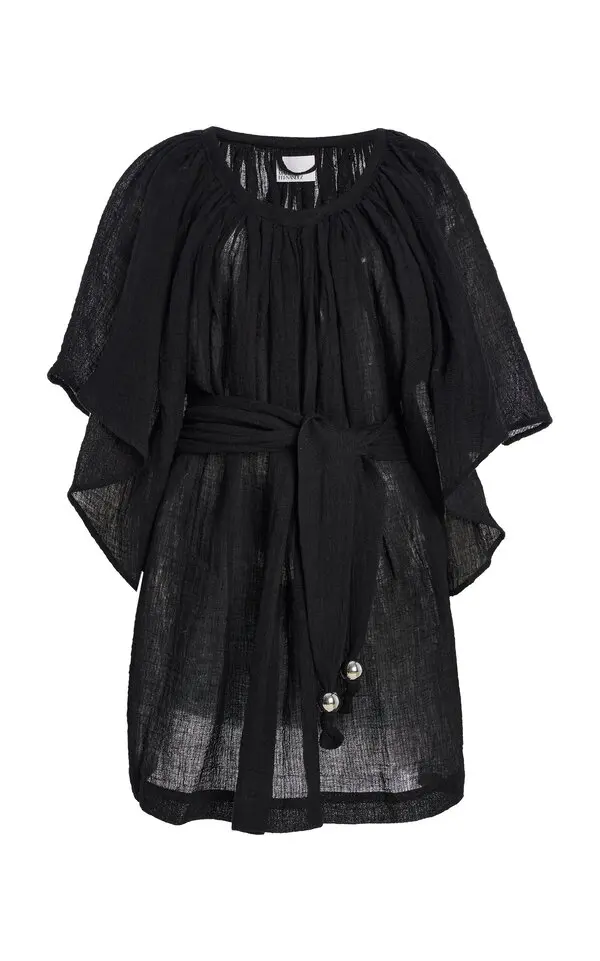 Lisa Marie Fernandez Angel-sleeve Linen-blend Gauze Mini Dress - Black