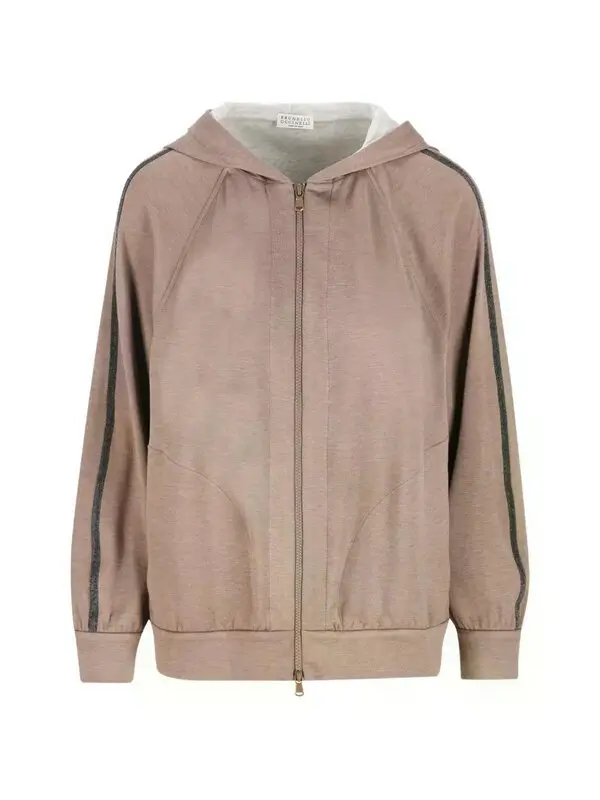 Brunello Cucinelli Hooded Zip-up With Sporty Stripes