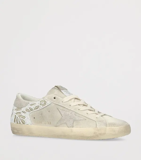 GOLDEN GOOSE Super-star Embellished Suede Sneakers - Beige