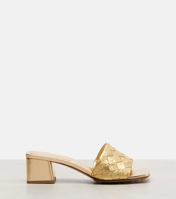 Bottega Veneta Parco Intrecciato Metallic Leather Mules