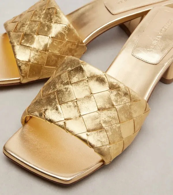 Bottega Veneta Parco Intrecciato Metallic Leather Mules