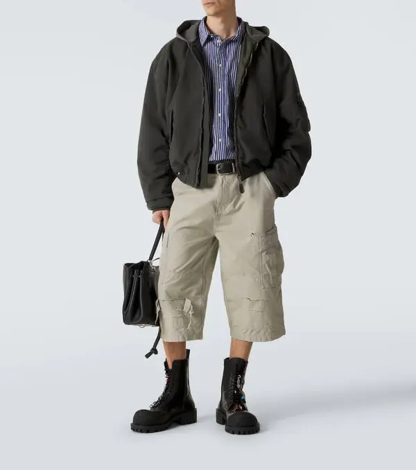 Balenciaga Cropped Cotton Cargo Pants - Beige