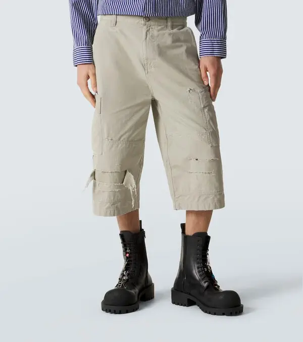 Balenciaga Cropped Cotton Cargo Pants - Beige