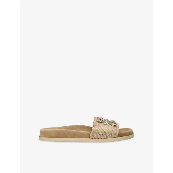 PEDRO GARCIA Dolomita Crystal-embellished Linen Slides - Beige