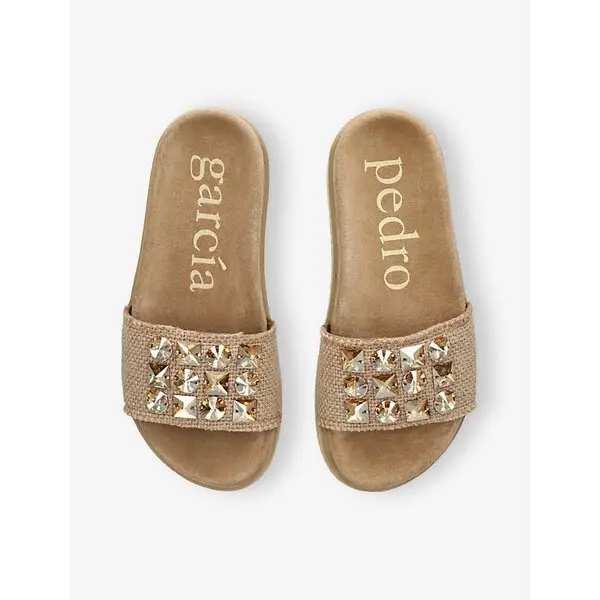 PEDRO GARCIA Dolomita Crystal-embellished Linen Slides - Beige