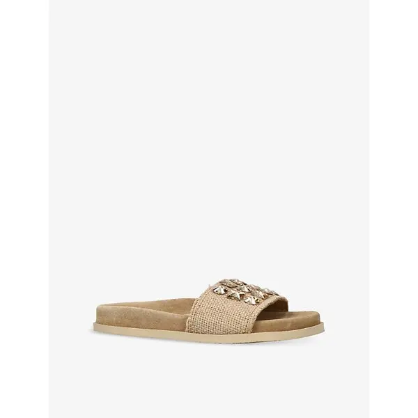 PEDRO GARCIA Dolomita Crystal-embellished Linen Slides - Beige