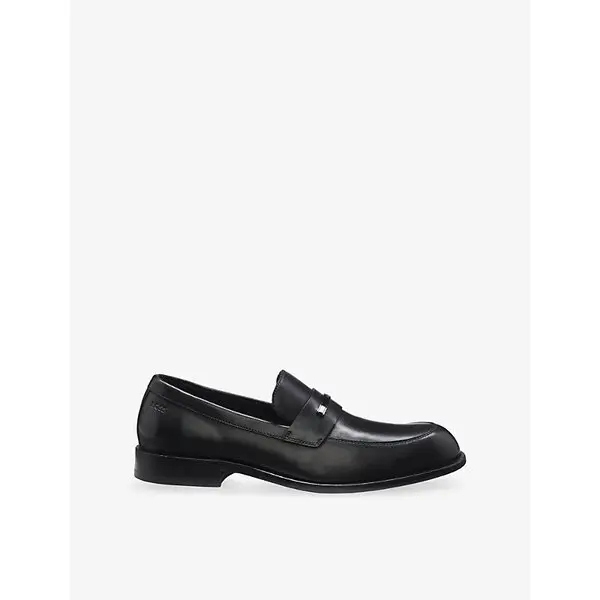 BOSS Branded Metal Trim Leather Loafers - Black