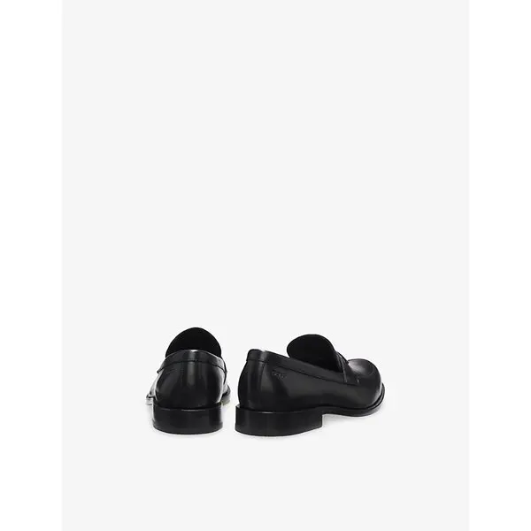 BOSS Branded Metal Trim Leather Loafers - Black