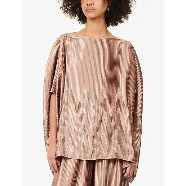 DIMA AYAD Chevron Pleated Woven Top