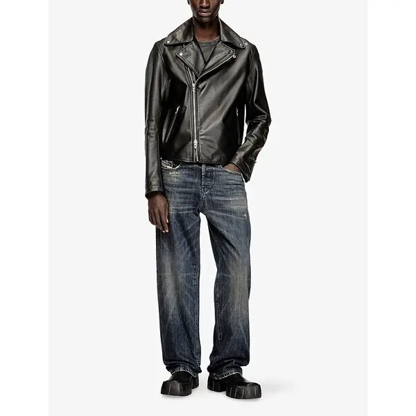 DIESEL L-e0-wrd Waxed Leather Jacket