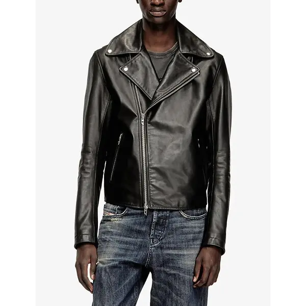 DIESEL L-e0-wrd Waxed Leather Jacket