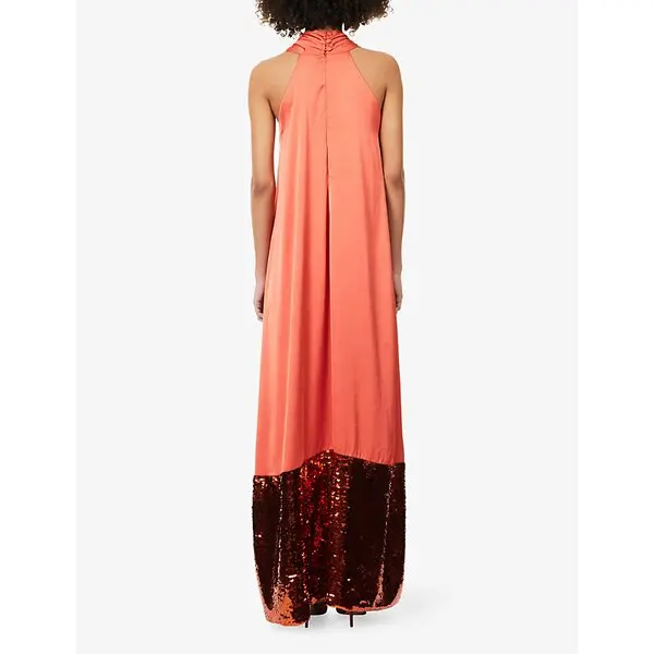 DIMA AYAD Woven Halterneck Maxi Dress With Sequin Hem