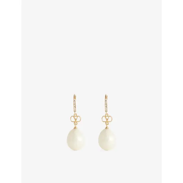 Valentino Garavani Vlogo Signature Gold-plated, Swarovski Pearl And Crystal Earrings - Oro/cream/crystal