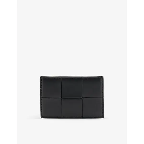 Bottega Veneta Intrecciato Padded Leather Card Holder - Black/gold