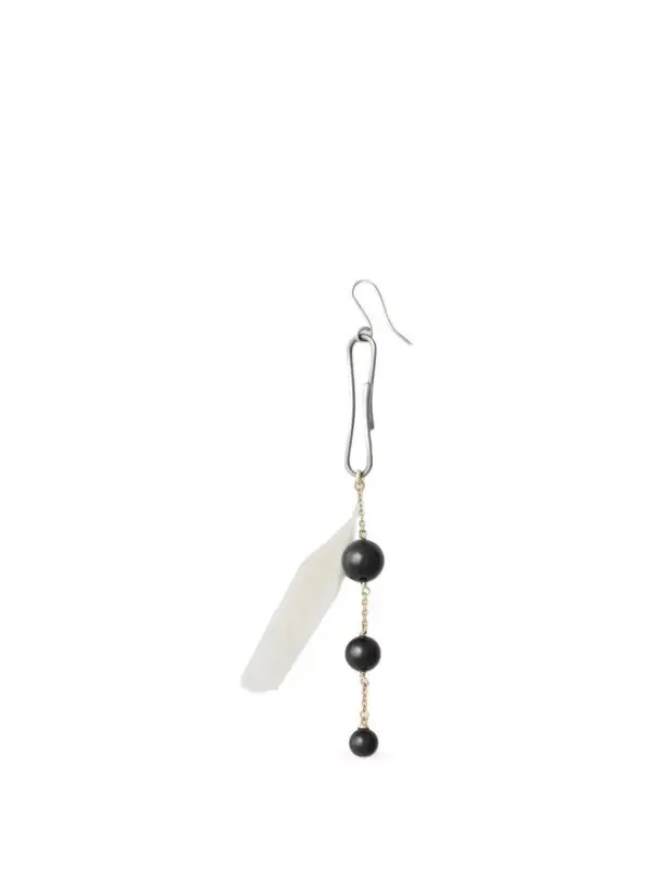 LEMAIRE Feather And Onyx Single Drop Earring - Silver