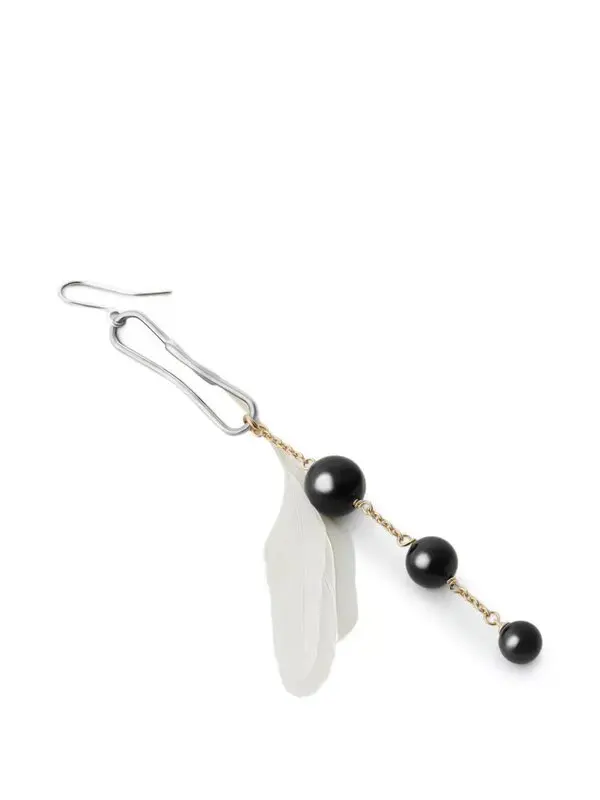 LEMAIRE Feather And Onyx Single Drop Earring - Silver
