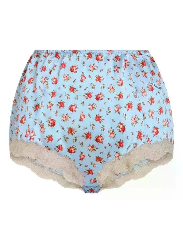 Dolce & Gabbana Floral-print Lace Briefs - Blue