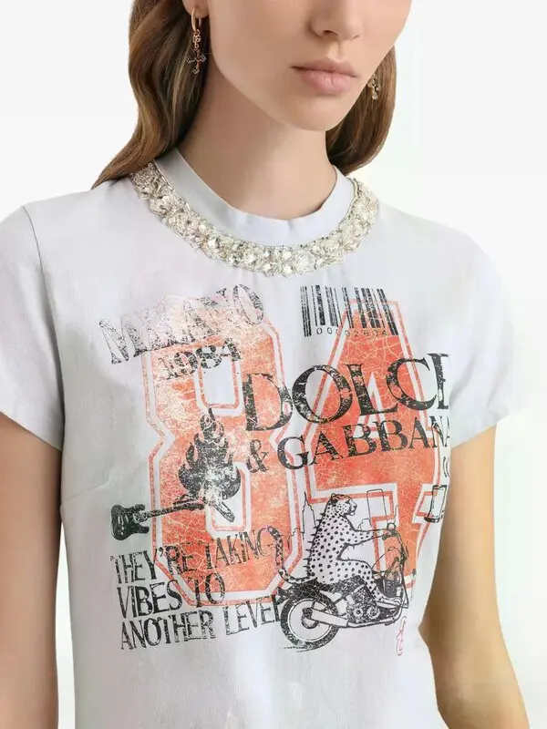 Dolce & Gabbana Print-detail Embellished T-shirt