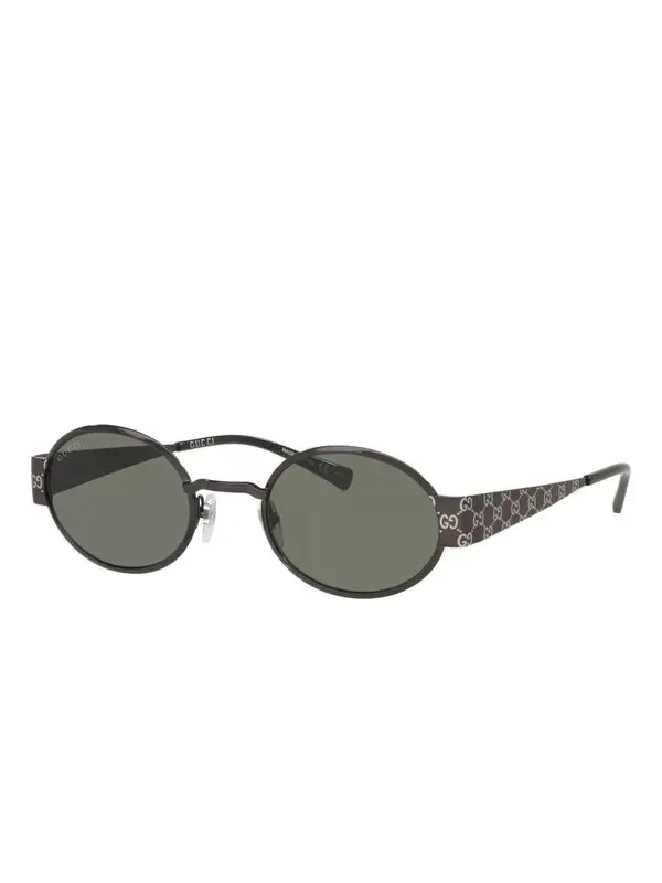 Gucci Gg-pattern Oval-frame Sunglasses - Grey