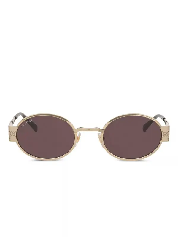 Gucci Gg-logo Oval-frame Sunglasses - Gold