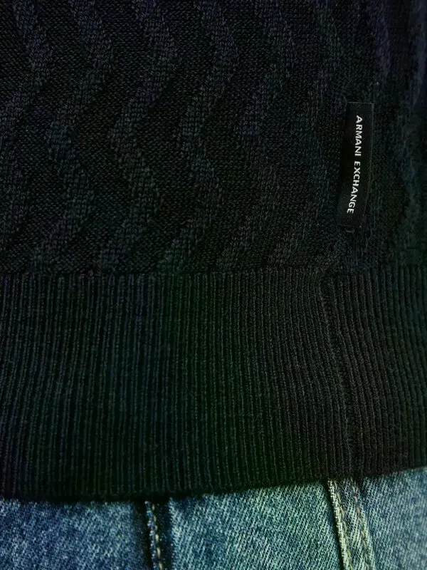 Armani Exchange Patterned Crew Neck Sweater - Blue