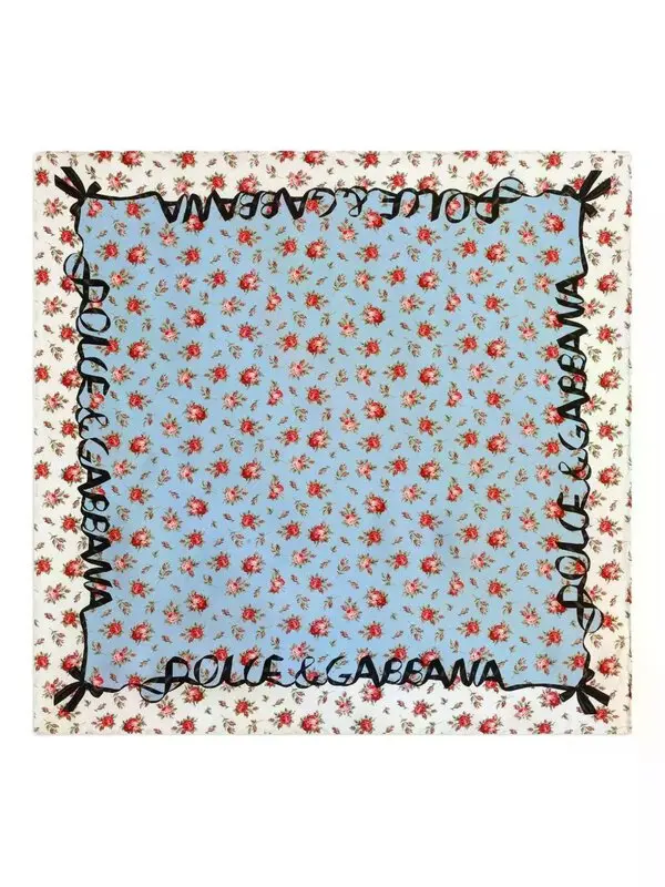Dolce & Gabbana Floral-print Logo Scarf - Blue