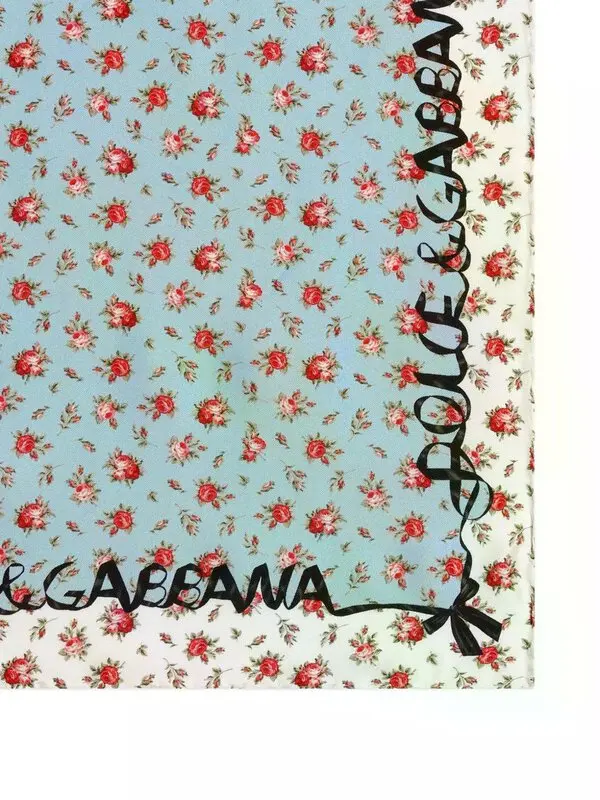 Dolce & Gabbana Floral-print Logo Scarf - Blue