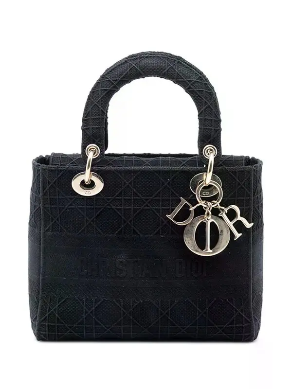 Dior 2019 Medium Canvas Cannage Lady D-lite Satchel - Black