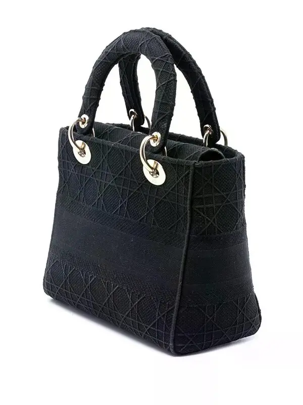 Dior 2019 Medium Canvas Cannage Lady D-lite Satchel - Black