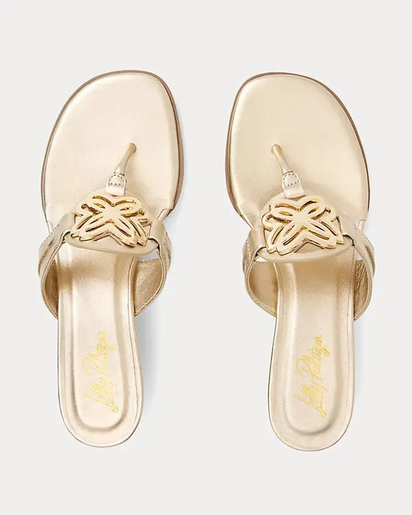 LILLY PULITZER Logo Medallion Wedge Sandals - Gold Metallic