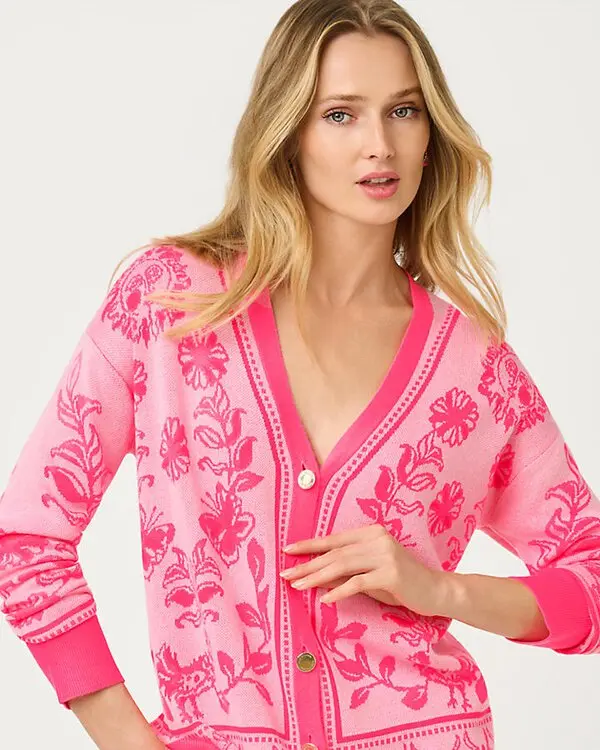 Lilly Pulitzer® Maralisa Jacquard Cardigan - Conch Shell Pink Follow The Sun Jacquard