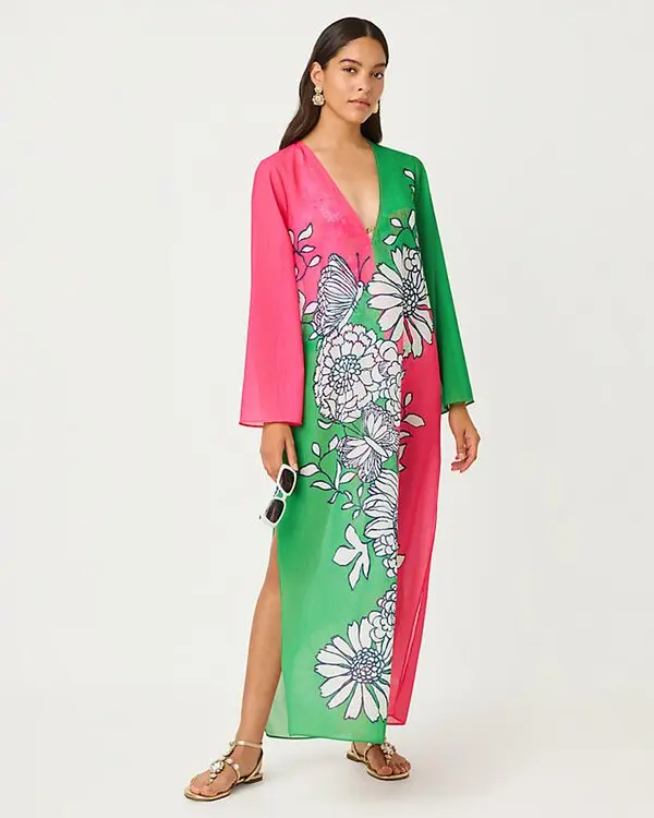 Lilly Pulitzer® Perry Long Sleeve Maxi Cover-up - Cherry Blossom Pink Follow The Sun Engineered Coverup