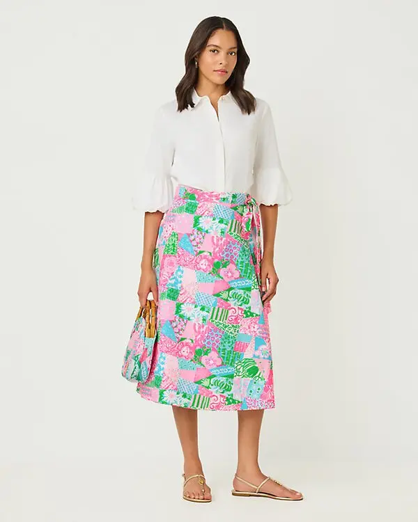 LILLY PULITZER Constance Reversible Midi Wrap Skirt - Multi Crazy Quilt