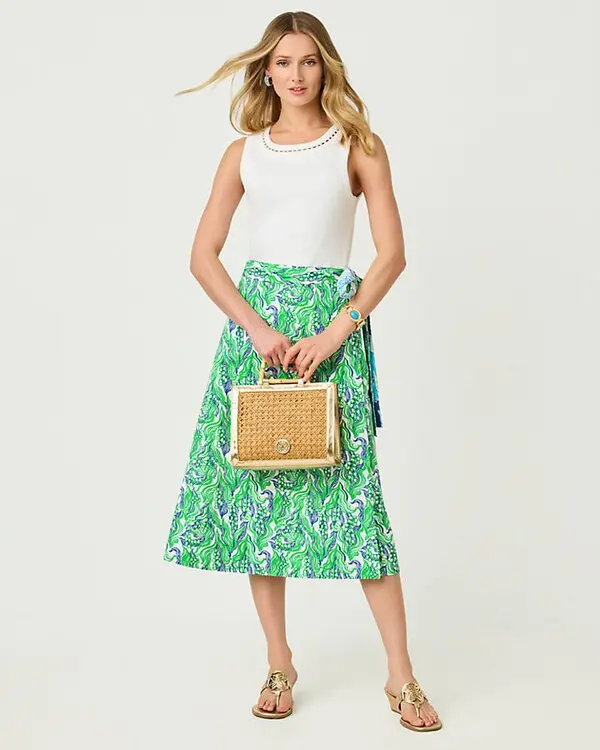 LILLY PULITZER Constance Reversible Midi Wrap Skirt - Putting Green Lilly Of The Valley