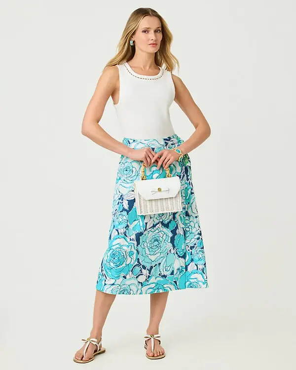 LILLY PULITZER Constance Reversible Midi Wrap Skirt - Putting Green Lilly Of The Valley