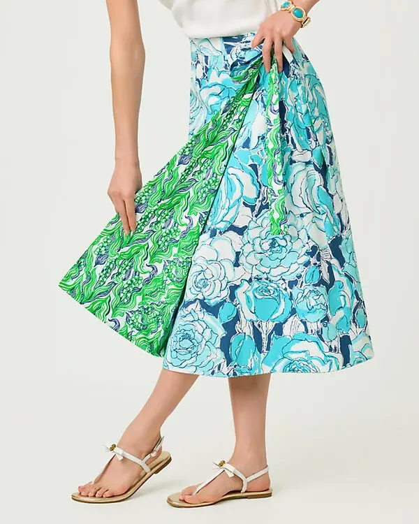 LILLY PULITZER Constance Reversible Midi Wrap Skirt - Putting Green Lilly Of The Valley