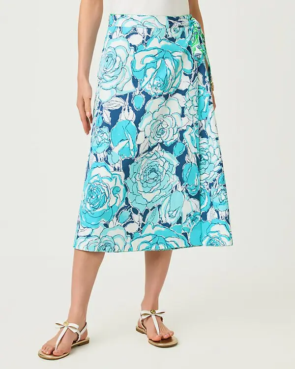 LILLY PULITZER Constance Reversible Midi Wrap Skirt - Putting Green Lilly Of The Valley