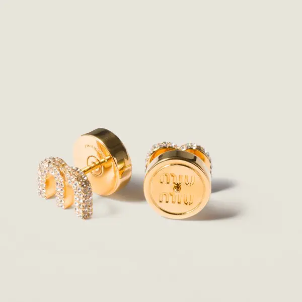 Miu Miu Metal Stud Earrings With Crystals
