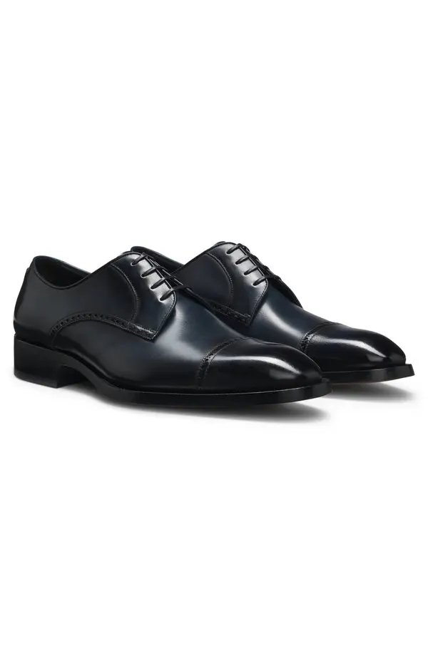 BOSS Brogue-detail Derby Shoes In Leather - Dark Blue