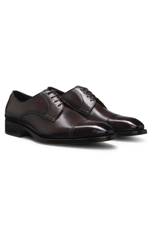 BOSS Brogue-detail Derby Shoes In Leather - Dark Brown