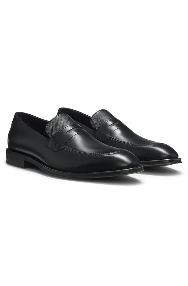BOSS Textured-tongue Loafers In Leather - Black