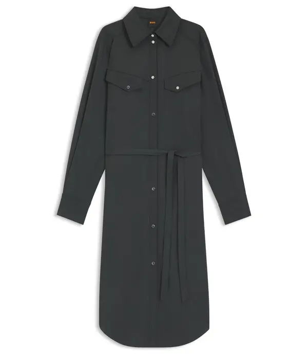 BOSS Belted Shirt Dress In Sandwashed Fabric - Light Grey